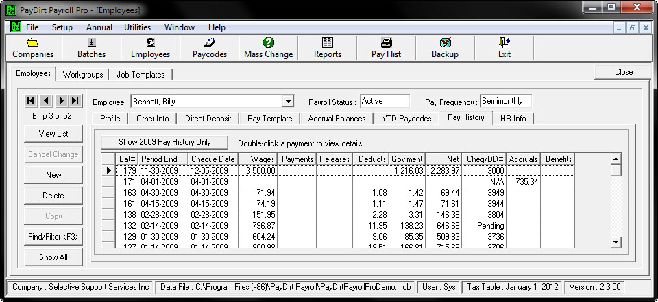 Canadian Payroll with PayDirt Payroll - Pay History | Canadian Payroll ...