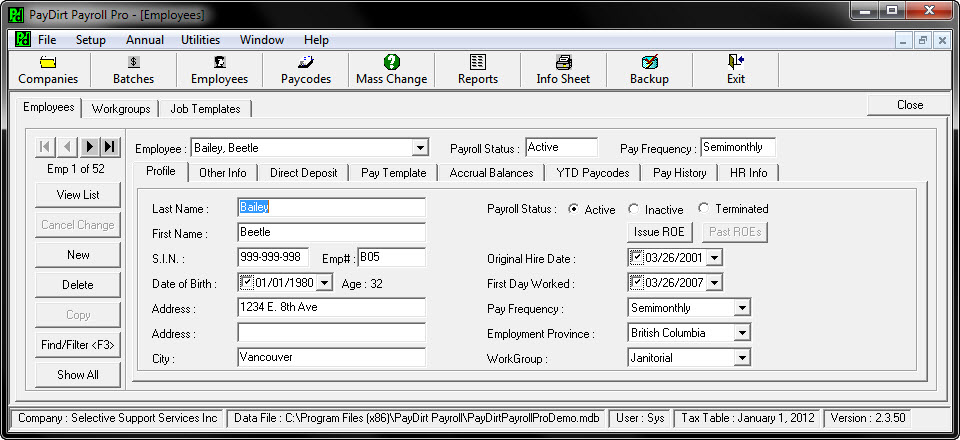 Canadian Payroll with PayDirt Payroll - Tabs | Canadian Payroll ...